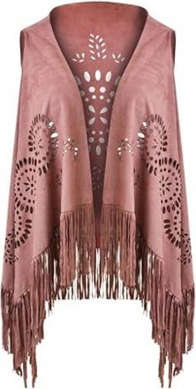 Generic Attumn 2026 Vestes dhiver pour femmes Veste sans manches en composite avec pompons, rose, Taille unique