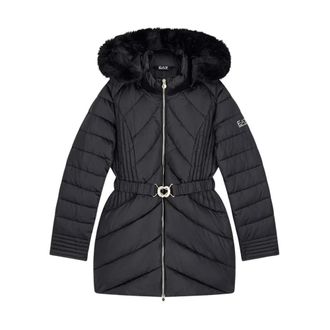 Emporio Armani Gesteppter Caban-Mantel mit Kapuze und Fellbesatz - - Coats - Damen - Schwarzk - S