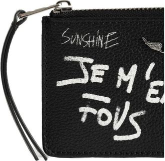 Zadig&Voltaire Pebbled Leather with Graffiti Print Cardholder - Black