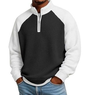 Generico Sweat &agrave; capuche pour homme sans capuche avec fermeture &eacute;clair 1/4 col semi-haut, pull d&eacute;contract&eacute; &agrave; manches longues en coton pour salle de sport, lois