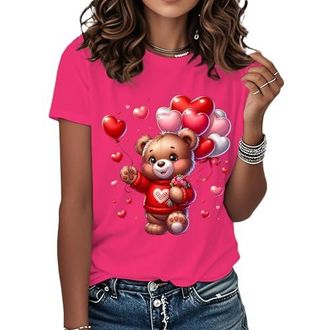 Generic Chemises de Saint-Valentin pour femmes | Ballon coeur ours - Chemise damour pour la Saint-Valentin - Hauts d&eacute;contract&eacute;s - pour les rencontres, rose vi
