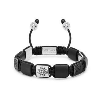 Nialaya Femme, Accessoires, Gris, Taille: M Womens Black Onyx Flatbead Bracelet with Black CZ Diamonds
