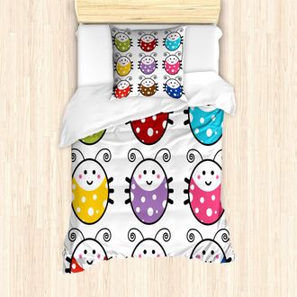 Abakuhaus Kids Bettbezug Set f&uuml;r Einzelbetten, Nette l&auml;chelnde Marienk&auml;fer eingestellt, Milbensicher Allergiker geeignet mit Kissenbezug, Multi
