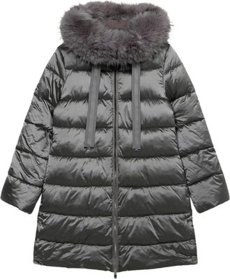 Oltre Femme, Manteaux, Gris, Taille: 46 FR Doudoune Midi avec Capuche