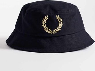 Fred Perry Schwarzer Leinen-Anglerhut mit gro&szlig;em Logo