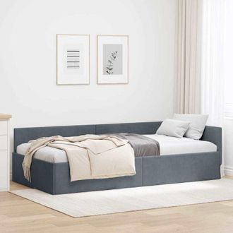 vidaXL Eckbettgestell Dunkelgrau 90 x 200 cm Samt und engineered Holz vidaXL