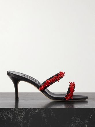 Manolo Blahnik Clorettenu 70 Mules Aus Satin Mit Zierperlen - Schwarz