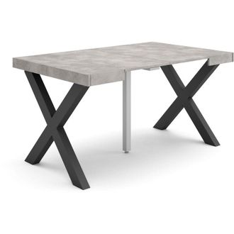 Skraut Home Table console extensible, Console meuble, 140, Pour 6 personnes, Pieds bois massif, Style moderne, Gris Ciment - Skraut Home