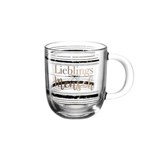 Leonardo Leonardo Emozione Geschenk Tasse Lieblingsmensch, 1 St&uuml;ck, sp&uuml;lmaschinengeeignete Glas-Tasse, Tee-Tasse mit goldenem Schriftzug, 400 ml, 046453