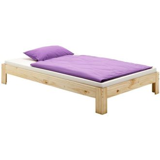 IDIMEX Lit futon 140 x 200 cm en pin massif vernis naturel - Structure stable avec barre centrale - Coins arrondis pour s&eacute;curit&eacute;