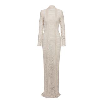 Balmain Femme, Robes, Beige, Taille: 34 FR Robe longue en macram&eacute; ajour&eacute;