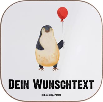 Mr. & Mrs. Panda Personalisierte Glasuntersetzer Pinguin Luftballon - Geschenke, Bierdeckel Personalisiert, Personalisierter Untersetzer, Liebe, Neustart, Beste Freund