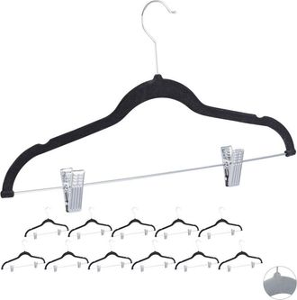 Relaxdays 96 x Samtb&uuml;gel mit Clips, 360&deg; drehbarer Haken, Hosenb&uuml;gel, rutschfeste Hemdenb&uuml;gel, 43 cm breit, Clipb&uuml;gel, schwarz
