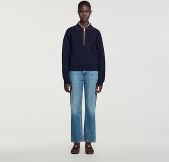 Sandro Pull polo zipp&eacute; &agrave; col en su&egrave;de
