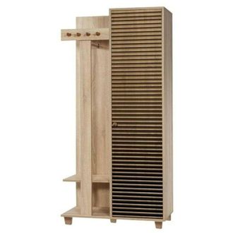 Dmora Eingangsm&ouml;bel Dgaldiol, Moderner Eingang, Wandgarderobe, Multifunktions-Aufbewahrungskonsole, 90x36h194 cm, Eiche - Dmora