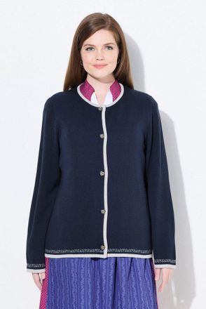 Ulla Popken Strickjacke Strickjacke Trachtenknöpfe Rundhals Langarm