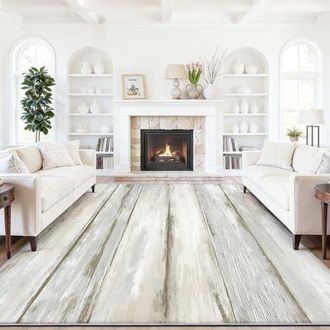 Generic Moderne Antid&eacute;rapant Tapis Gris Clair - Doux R&eacute;sistant Lavable en Machine Tapis &agrave; Motif R&eacute;tro Effet Bois Poil Ras Moquette pour Salon Chambre Cuisine,