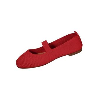Generic Chaussures Mary Jane respirantes en tricot pour femme - Couleur unie - Classiques, l&eacute;g&egrave;res et confortables - Pour le travail en plein air, Rouge, 38.5