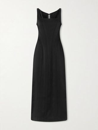 Another Tomorrow Midikleid Aus Satin - Schwarz