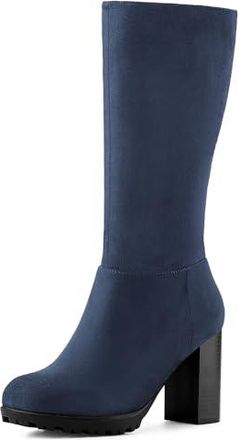Allegra K Bottes mi-mollet &agrave; talon bloc pour femme, bleu marine, 39.5 EU