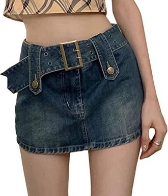 Onsoyours Jupe en Jean Femmes Taille Basse Y2k Mini Jupe en Denim Été Sexy Jupe Court Crayon Moulant Jupe Harajuku Streetwear F Bleu 3XL