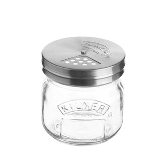 Kilner Streu-Glas mit Drehverschluss | 250 ml | Aufbewahrungsglas mit Deckel f&uuml;r dosiertes Streuen beim Kochen oder Backen | 4 Einstellungen | 8 cm x 8 cm x 