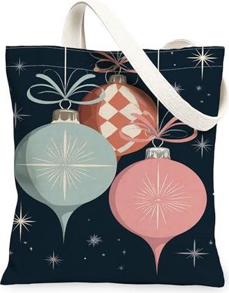 Generic Sacs fourre-tout vintage en toile, motif ornements de vacances, sacs d&eacute;picerie r&eacute;utilisables, l&eacute;gers et lavables avec bandouli&egrave;re, Multicolore, 13x15 