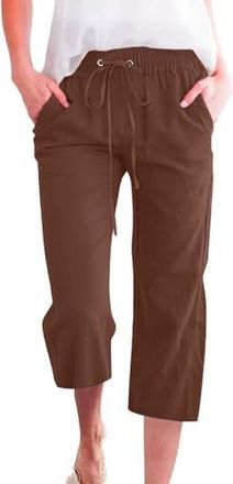 Generic Pantalon &agrave; jambe droite tendance pour le printemps et l&eacute;t&eacute;, pantalon en lin pour femme, pantalon d&eacute;contract&eacute; ample &agrave; jambe large pour la plage, les vo