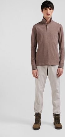 Eden Park Polo Manches Longues Marron En Coton Stretch Finitions Ray&eacute;es