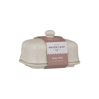 Mason Cash In the Meadow Butterdose Steinzeug weiß, elegante Butterdose Keramik mit floraler Prägung für 250g, Dekorative Butterglocke Keramik für den Kühlschran