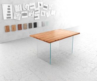 DELIFE Esstisch Edge 140x90 Akazie Natur Glas Live-Edge, Esstische, Baumkantenmöbel, Massivholzmöbel, Massivholz