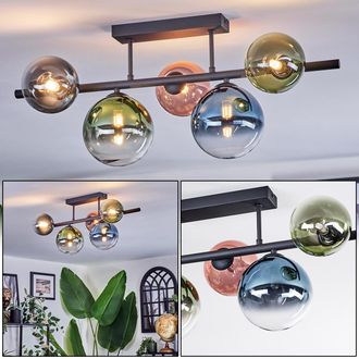 HOFSTEIN Deckenleuchte Chehalis, 5-flammige Deckenlampe aus Metall/Glas in Schwarz/Blau/Gr&uuml;n/Kupfer/Klar, Leuchte im Retro/Vintage-Design (Schirme &Oslash; 12; 15 cm)