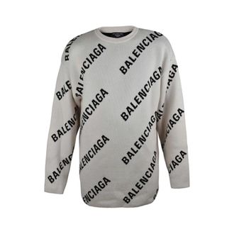 Balenciaga All-Over Logo Crewneck Knit - - Knitwear - Herren - Wei&szlig; - S