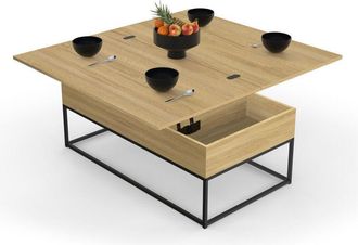 IDMarket Table basse rectangulaire relevable convertible en table à manger detroit design industriel