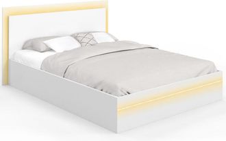 IDMarket Lit double CHARLIE 140 x 190 cm avec sommier et LED int&eacute;gr&eacute;es blanc
