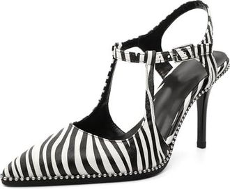 EDEFS Chaussures Soir&eacute;e Femme Strass Talons Hauts 9cm - Slingback Pointe Fine en Cuir Verni Noir Talons Fins - Taille Z&egrave;bre EU38