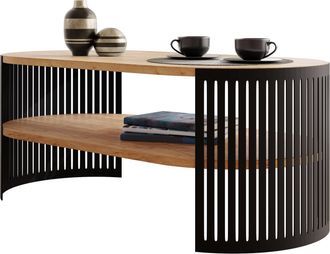 Mirjan24 Couchtisch mit Ablage Fahugin I, Ovale Form, Beine aus Metall, Kaffeetisch, Wohnzimmertische, Beistelltisch, Sofatisch, Teetisch (Eiche Craft Gold, Sc