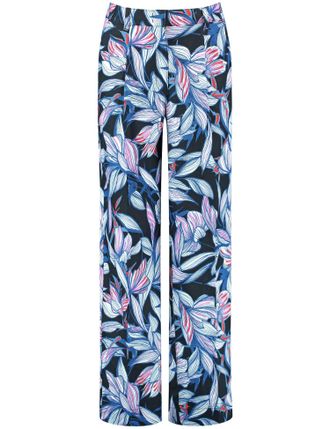 Gerry Weber Damen Gemusterte Leinenhose Wide Leg floral, Gemustert reguläre Länge Blau/Lila/Pink Druck 38