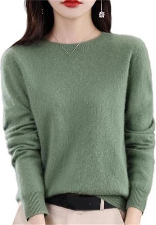 Generic Pull 100 % cachemire pour femme, pull en laine &agrave; manches longues, hauts basiques solides, pull dautomne pour femme, vert a, XXL