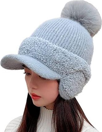 Generic Casquette de baseball chaude en laine &eacute;paisse et langue tricot&eacute;e pour femme - Pour lautomne et lhiver, gris, Taille unique