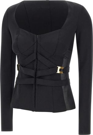 Elisabetta Franchi Femme, Vestes, Noir, Taille: 36 FR Veste en tissu bi-&eacute;lastique