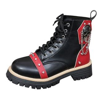 Generic Bottines Femme Lacets Bout Rond Plateforme Bottes Courtes Gothiques Punk en Cuir Tendances Semelle Épaisse Chunky Antidérapante Légères Chic Chaussure