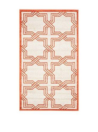 Safavieh Tapis géométrique pour Salon, Salle à manger, Chambre à coucher - Amherst Collection, Tapis à poil court, Ivoire et Orange, 91 X 152 cm
