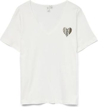 Vero Moda Neck Vmflorita S/S T-Shirt à col en V JRS Btq, Blanche-Neige, XL Femmes