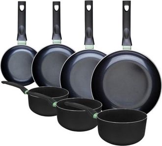 Fackelmann 9431150 Ensemble de 4 po&ecirc;les de 16, 20, 24 et 28 cm et 3 casseroles 16 18 et 20 cm, rev&ecirc;tement c&eacute;ramique antiadh&eacute;sif sans PFAS, tous feux, induction, 
