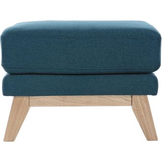 Miliboo Pouf repose-pieds d&eacute;houssable scandinave en tissu bleu canard et bois clair oslo