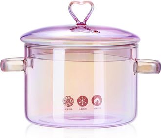 Happyyami Klarer Glastopf Glaspan Hitzebeständige Glas Kochtopf Suppentopf Für Küche Restaurant Kochen für Pasta Nudeln Suppe Milch Tee und Salat Rosa 1500ml