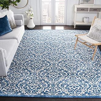 Safavieh Traditionell Teppich für Wohnzimmer, Esszimmer, Schlafzimmer - Brentwood Collection, Kurzer Flor, Marine und Creme, 201 X 201 cm