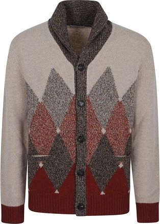 Ballantyne Homme, Pulls, Multicolore, Taille: XL Pull Marron Diamond Intarsia Aw25