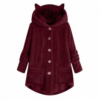 Generic Veste polaire pour femme - Manteau pelucheux tendance à manches longues en polaire - Manteau chaud à boutons complets avec tenues pour lhiver et lexté